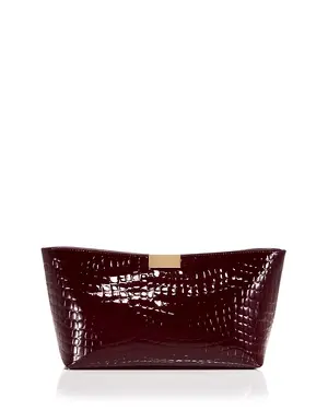 Aqua Medium Croc Embossed Patent Leather Clutch - Exclusive Red