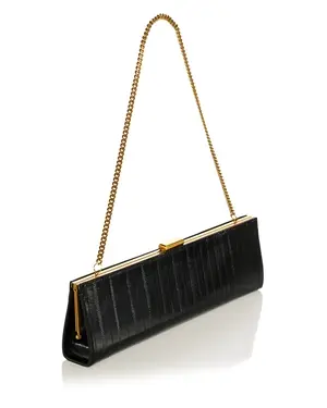 Aqua Small Embossed Leather East West Clutch Exclusive - Black