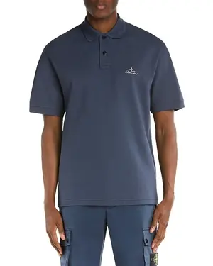 Stone Island Compass Logo Cotton Polo Shirt - Slate Blue