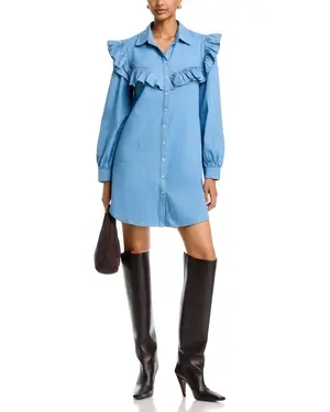 AREA STARS Parker Ruffled Denim Shirt Dress