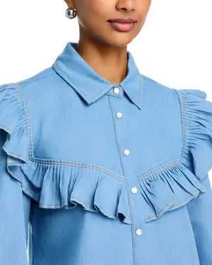 AREA STARS Parker Ruffled Denim Shirt Dress