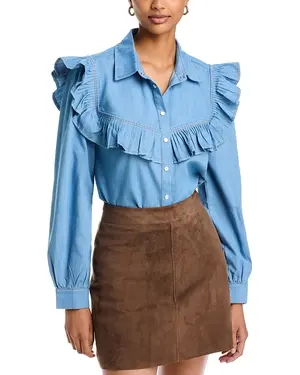 AREA STARS Ruffled Denim Shirt