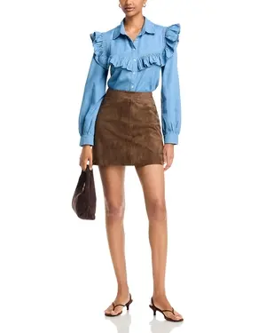 AREA STARS Ruffled Denim Shirt
