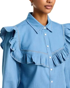 AREA STARS Ruffled Denim Shirt