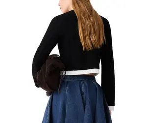Maje Contrast Trim Long Sleeve Cardigan