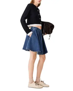 Maje Contrast Trim Long Sleeve Cardigan