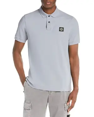 Stone Island Corta Slim Fit Patch Logo Cotton Blend Polo Shirt - Ash Grey