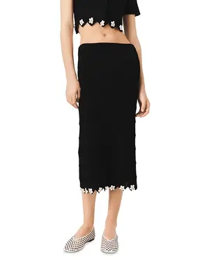 Maje Jeweled Flowers Knit Midi Skirt - Black