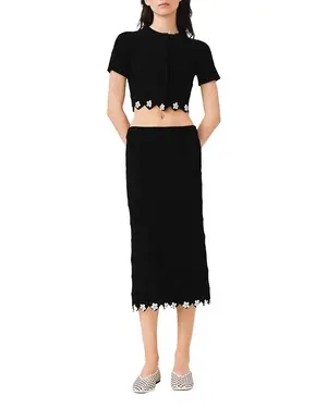 Maje Jipearl Jeweled Flowers Knit Skirt