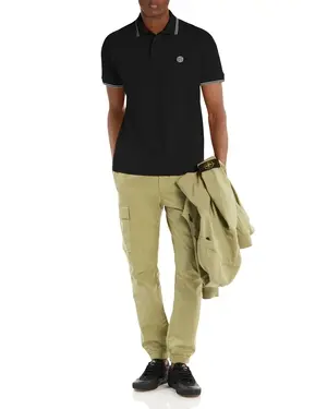 Stone Island Corta Slim Fit Cotton Blend Polo Shirt - Black