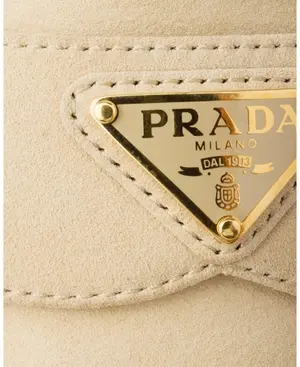Prada Suede Leather Loafers With Gold Tone Detail - Neutral