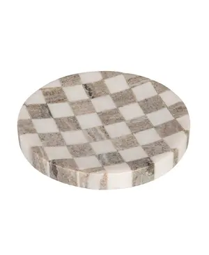OLIVE GROVE Round Marble Checkered Cheese And Serving Tray - Beige