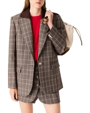 Maje Vapimi Removable Collar Check Jacket - Brown