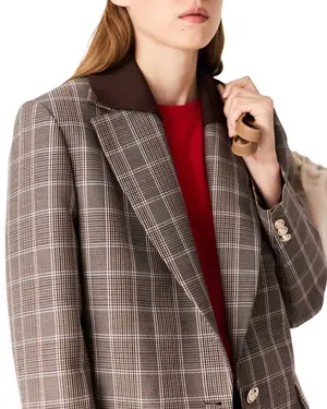 Maje Vapimi Removable Collar Check Jacket