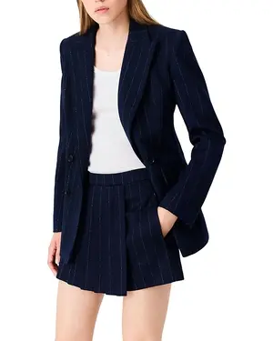 Maje Tailored Lurex Stripe Shorts - Navy