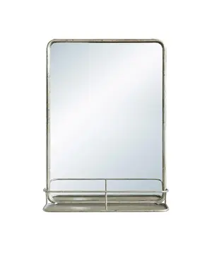 OLIVE GROVE Metal Framed Wall Mirror With Shelf - Silver