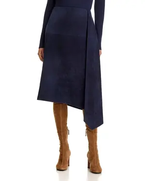 Co Leather Scarf Pleat Skirt - Navy