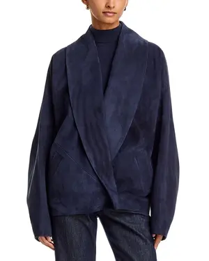 Co Leather Wrap Jacket - Navy