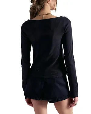 Free People Delilah Pointelle Top - Black