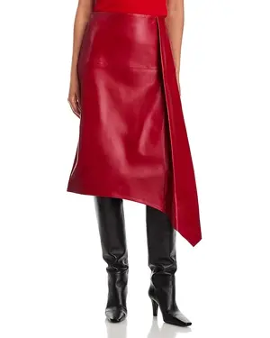 Co Leather Scarf Pleat Skirt - Cherry