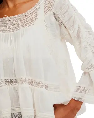 Free People Romantic Ruffled Lace Trim Blouse