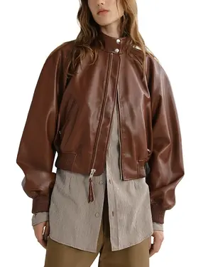 AGOLDE Nova Faux Leather Bomber Jacket - Palisander