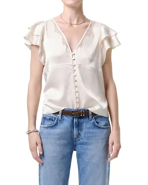 Citizens Of Humanity Lola Flutter Lace Sleeve Top - Cream
