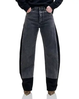 DARKPARK Laurene Double Color Barrel Jeans - Cement Grey/black