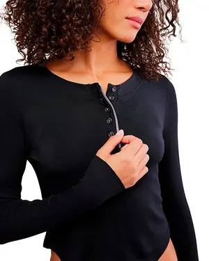 Free People Dream State Henley Top - Fp Black