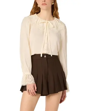 Astr The Label Emberly Lace Trim Blouse - Cream