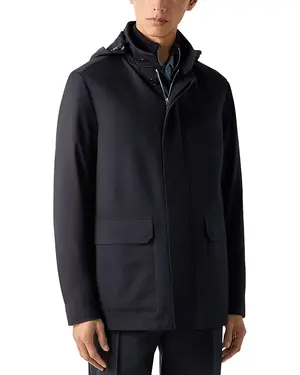 Zegna Microfiber Motorin Detachable Hood Car Coat - Navy Blue