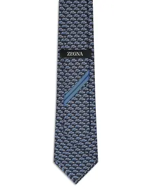 Zegna Printed Aurelia Car Pattern Silk Classic Tie - Navy Blue