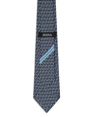 Zegna Printed 's Founder's Pen Pattern Silk Classic Tie - Navy Blue