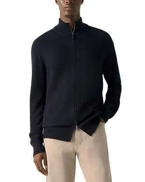 Zegna Cashseta Cashmere Blend Full Zip Cardigan Sweater - Navy Blue