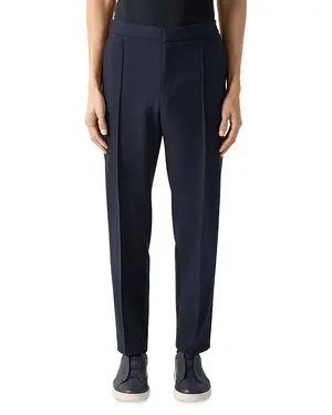 Zegna Regular Fit Pleated Wool Pants - Navy Blue