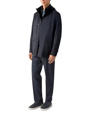 Zegna Regular Fit Pleated Wool Pants - Navy Blue