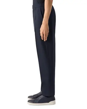 Zegna Regular Fit Pleated Wool Pants - Navy Blue