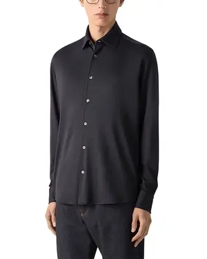 Zegna Cashmere Blend Button Down Shirt - Navy Blue