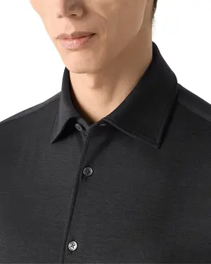 Zegna Cashmere Blend Button Down Shirt - Navy Blue