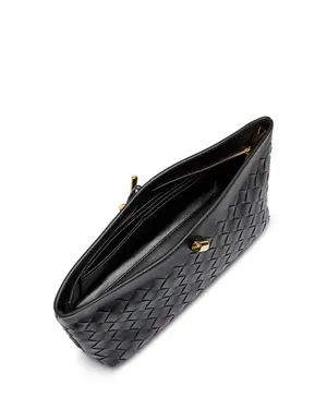 Bottega Veneta Andiamo Intrecciato Leather Pouch - Black/brass