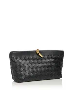 Bottega Veneta Andiamo Intrecciato Leather Pouch - Black/brass