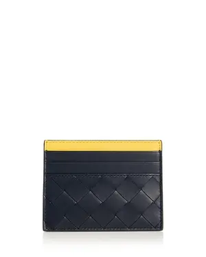 Bottega Veneta Intrecciato Leather Card Case - Navy Dark