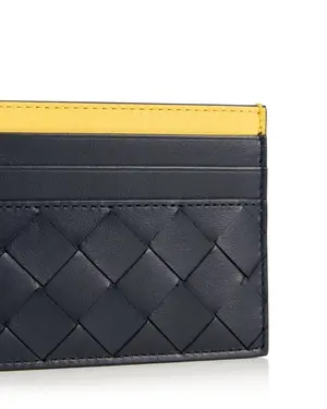 Bottega Veneta Intrecciato Leather Card Case - Navy Dark