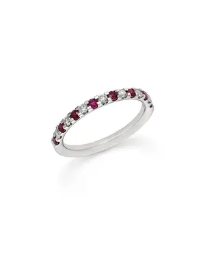 Bloomingdale'S Gemstone & Diamond Classic Stack Band Ring In 14k Gold Ruby/white Gold