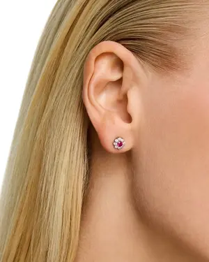 Bloomingdale'S Gemstone & Diamond Flower Cluster Stud Earrings In 14k Gold - Ruby/white Gold