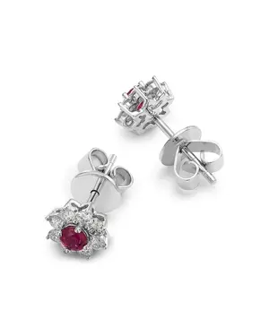 Bloomingdale'S Gemstone & Diamond Flower Cluster Stud Earrings In 14k Gold - Ruby/white Gold