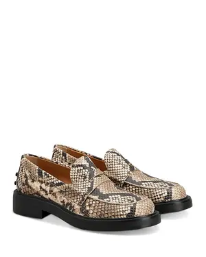 TOD'S Embossed Leather Loafers - Open Beige