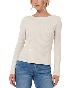 LIVERPOOL Boat Neck Jacquard Rib Knit Sweater With Button Detailing