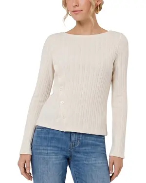 LIVERPOOL Boat Neck Jacquard Rib Knit Sweater With Button Detailing