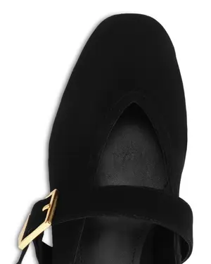Schutz Vick Calf Hair Buckle Flats - Black Suede